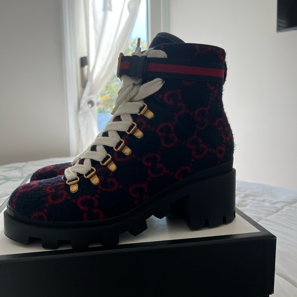 Gucci | Shoes | Gucci Whool Monogram Boots Lightly Worn | Poshmark